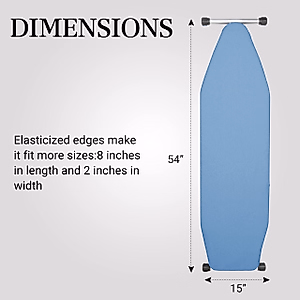 ZOES HOMEWARE Ironing Board Cover and Pad | 100% Cotton Cover with Padding Standard Size with Aluminum Coating | Heat-Reflective Ironing Board with Elastic Edges Set | 54"x15" Blue