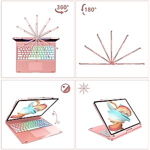Keyboard Case for iPad Air 13-inch (M2, 2024) & iPad Pro 12.9 (6th 2022/5th 2021/4th 2020/3rd 2018 Gen), Magic 360°Rotatable & Swivel Keyboard with Trackpad, 7 Color Backlit with Pen Holder Rose Gold
