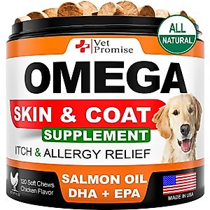 Omega 3 for Dogs - Dog Skin and Coat Supplement - Fish Oil for Dogs Chews - Allergy and Dog Itch Relief - Dog Anti Shedding Supplement - Dog Dry Skin Treatment - Salmon Oil - Made in USA - 120 Treats