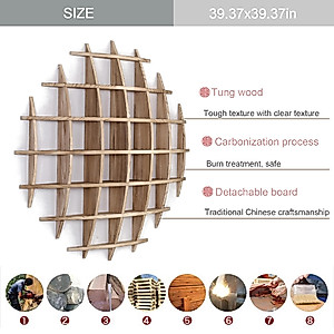 XIMSPHY Solid Wood Chinese Tea Cup Holder, Wall Mounted Teapot Display Stand, Wall Decoration Teaware Shelf Storage Rack for Living Room Kitchen Office Commercial (Carbonization Color, 39x39'')