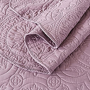 HoneiLife Bedspread Quilt Set Queen - 3 Piece Embroidered Microfiber Bedspread Reversible Coverlet Lightweight Bedcover Mandala Pattern Bedding Set All Season Quilts-Sweet Lavender, Queen Size