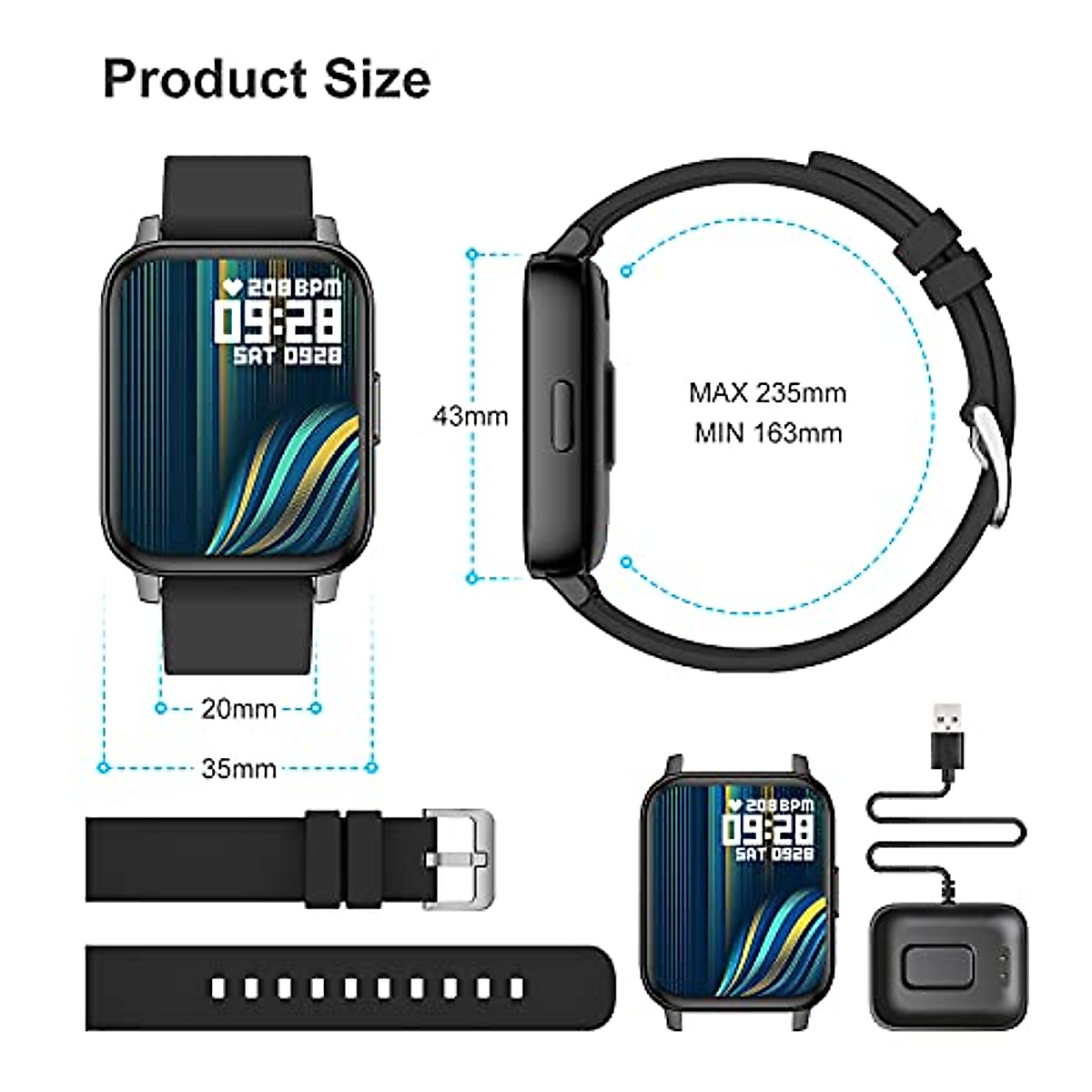 ZKCREATION Smart Watch for Women Men, Smart Watch for Android Phone, 1.69" Touch Screen Fitness Tracker, Lady Digital Watch, Smart Watch with Blood Pressure Monitor