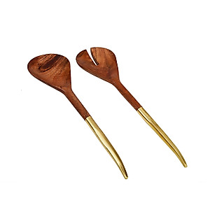 Wooden Salad Servers With Gold Handle