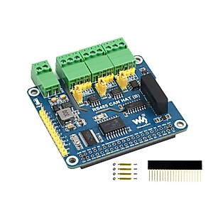 waveshare RS485 CAN HAT for Raspberry Pi, Expand 2-Ch RS485 and 1-Ch CAN, SPI Communication, Industrial Grade Isolation Protections