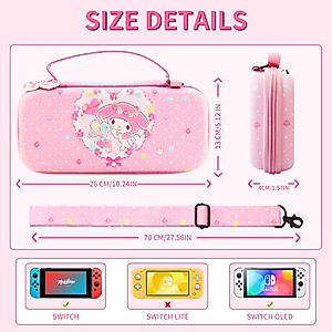 FUNDIARY Cute Bunny Carrying Case for Nintendo Switch and Switch OLED, Pink Portable Travel Case Built-in 10 Game Card Slots for Switch Console Joycon & Accessories with Shoulder Strap and 2 Thumb Cap