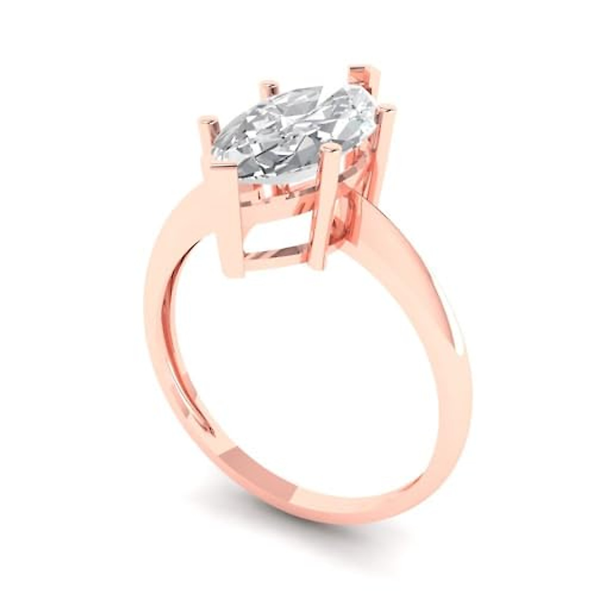 Clara Pucci 2.50 ct Marquise Cut Solitaire White Lab Created Sapphire Engagement Bridal Promise Anniversary Ring 18K Rose Gold Size 3.5
