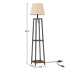 VASAGLE Floor Lamp with Shelves, Standing Reading Lamp with Lamp Shade, for Living Room, Bedroom, Bulb Not Included, Rustic Brown and Black ULFL012B01