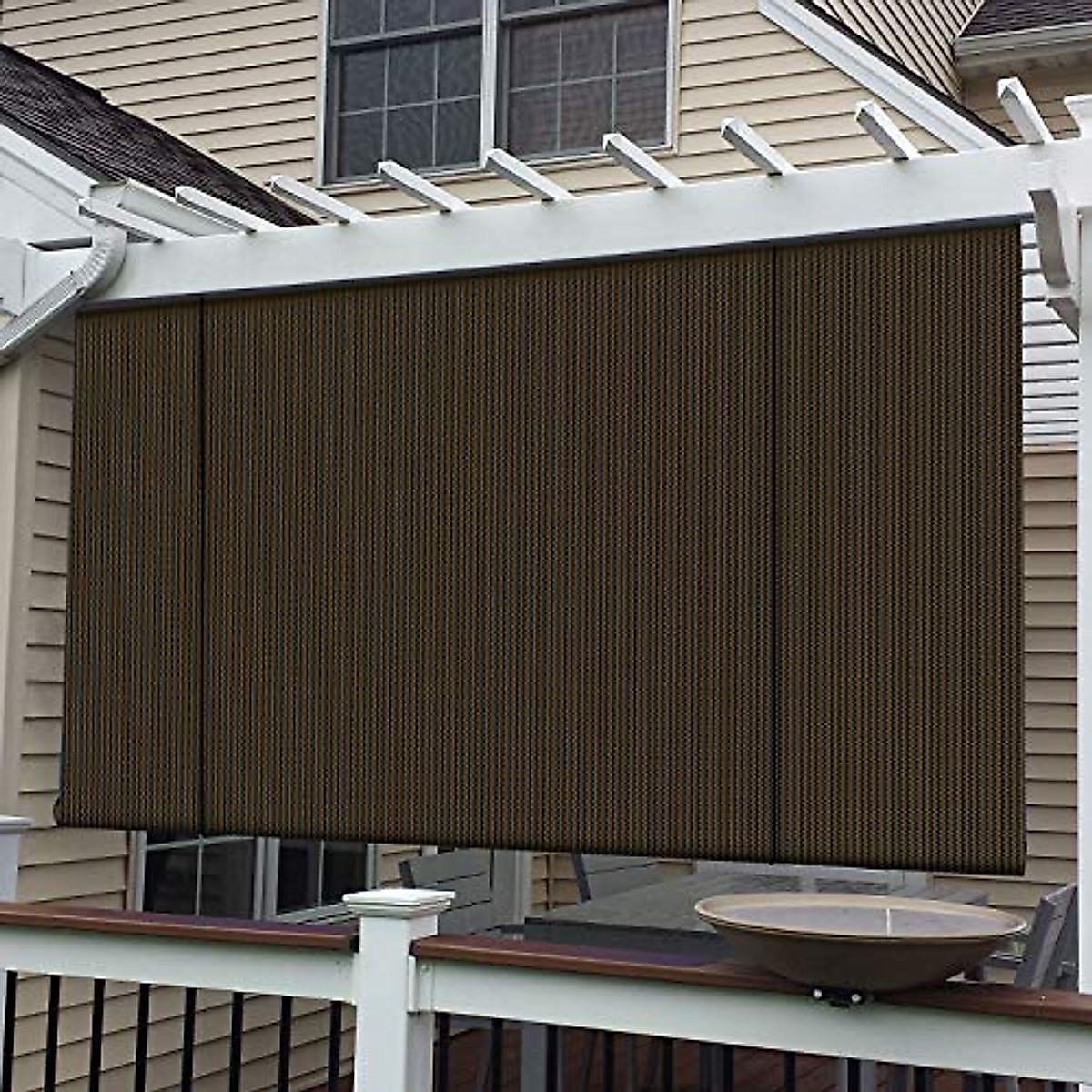 E&K Sunrise 6'W x 6'H Roll Up Shade Outdoor Roller Shade Blind Sun Shade UV Block for Patio Porch Backyard Gazebo Deck Pergola (Brown)