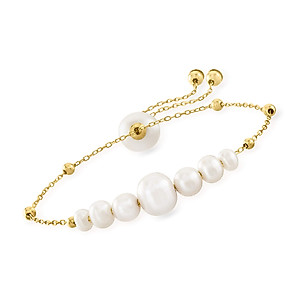 Ross-Simons 4-9.5mm Cultured Pearl Bolo Bracelet in 14kt Yellow Gold