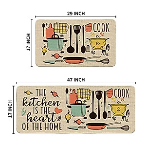 Artoid Mode The Kitchen is The Heart of The Home Kitchen Mats Set of 2, Seasonal Cooking Sets Holiday Party Low-Profile Floor Mat for Home Kitchen - 17x29 and 17x47 Inch