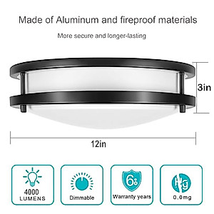 36W Dimmable Ceiling Light Fixture, 12in Flush Mount Light Fixture, LED Ceiling Lights for Bathroom, Bedroom, Kitchen, Super Bright 4000 Lumens, 400W Equivalent, 5000K Daylight, 2 Pack