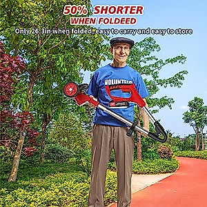 Electric Weed Eater Cordless Weed Wacker Battery Powered, Lightweight Foldable Brush Cutter Grass Trimmer Lawn Edger with 2 2Ah Battery Operated, Wheeled No String Weed Whacker for Garden Yard