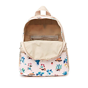 LeSportsac Comfy Cats Basic Backpack/Rucksack, Style 7812/Color F645 Colorful Playful Cozy Kittens and Cats Amid Floral Designs, Light Pink Iridescent Sheen Bag