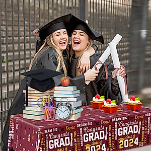 Lenyunge Graduation Tablecloth Class of 2024,Graduation Party Decorations Congrats Grad Tablecover for 2024 Graduation Party Supplies,Maroon 3Packs Plastic High School University College Decorations