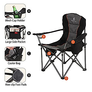 ALPHA CAMP Oversized Folding Camping Chair, Heavy Duty Portable Lawn Chairs with Cooler Bag, Side Pocket & Cup Holder, Folding Chairs for Outside Support 450 LBS