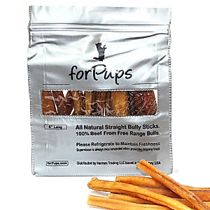 forPups Standard Thickness Bully Sticks (6 Inch - 25 Pack) - All Natural, Grass-Fed, Non-GMO (6") 100% Beef Pizzle Dog Chews, Fully Digestible, Best Dental Treats