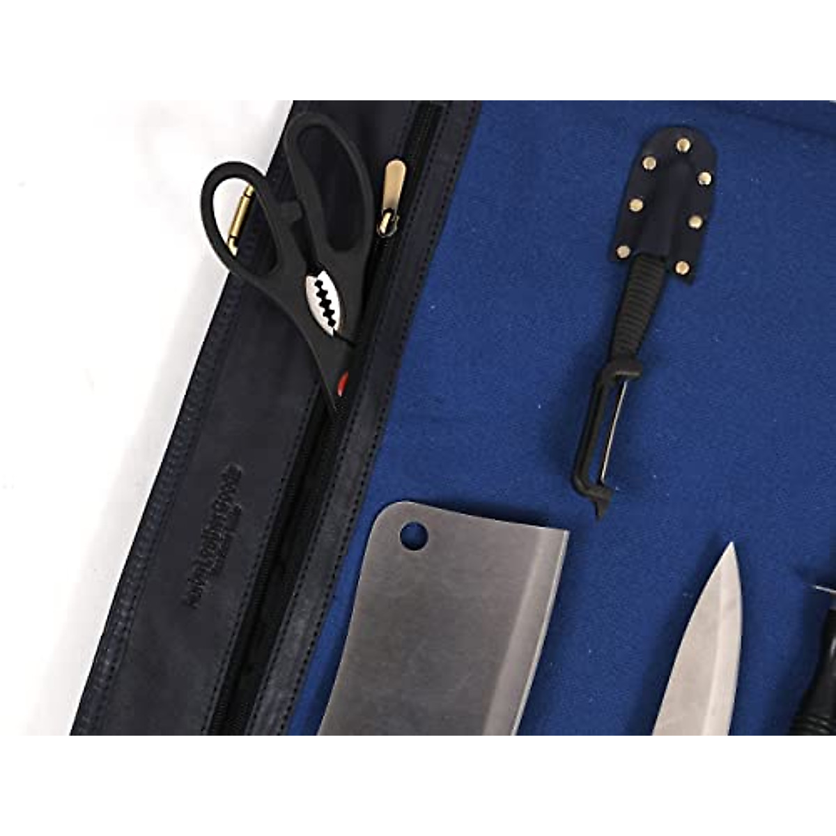 Leather Knife Roll Storage Bag, Elastic and Expandable 10 Pockets, Adjustable/Detachable Shoulder Strap, Travel-Friendly Chef Knife Case (Detroit, Canvas)