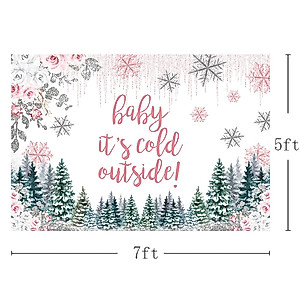MEHOFOND 7x5ft Winter Baby Shower Backdrop for Girls Baby It's Cold Outside Pink Floral Photography Background Little Snowflake Pine Tree Oh Baby Party Banner Decorations Photo Booth Props