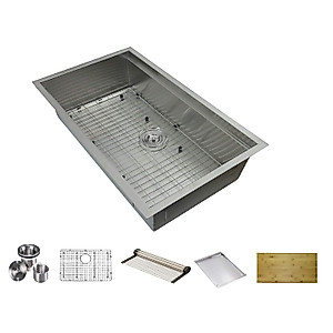 KABCO ZR-LEDGE 32 Inch Station Single Bowl 16 Gauge Stainless Steel Kitchen Sink Work Station Undermount Package 32 inch Wide 10 inch deep 304SS K-SS0RLE32-PKG