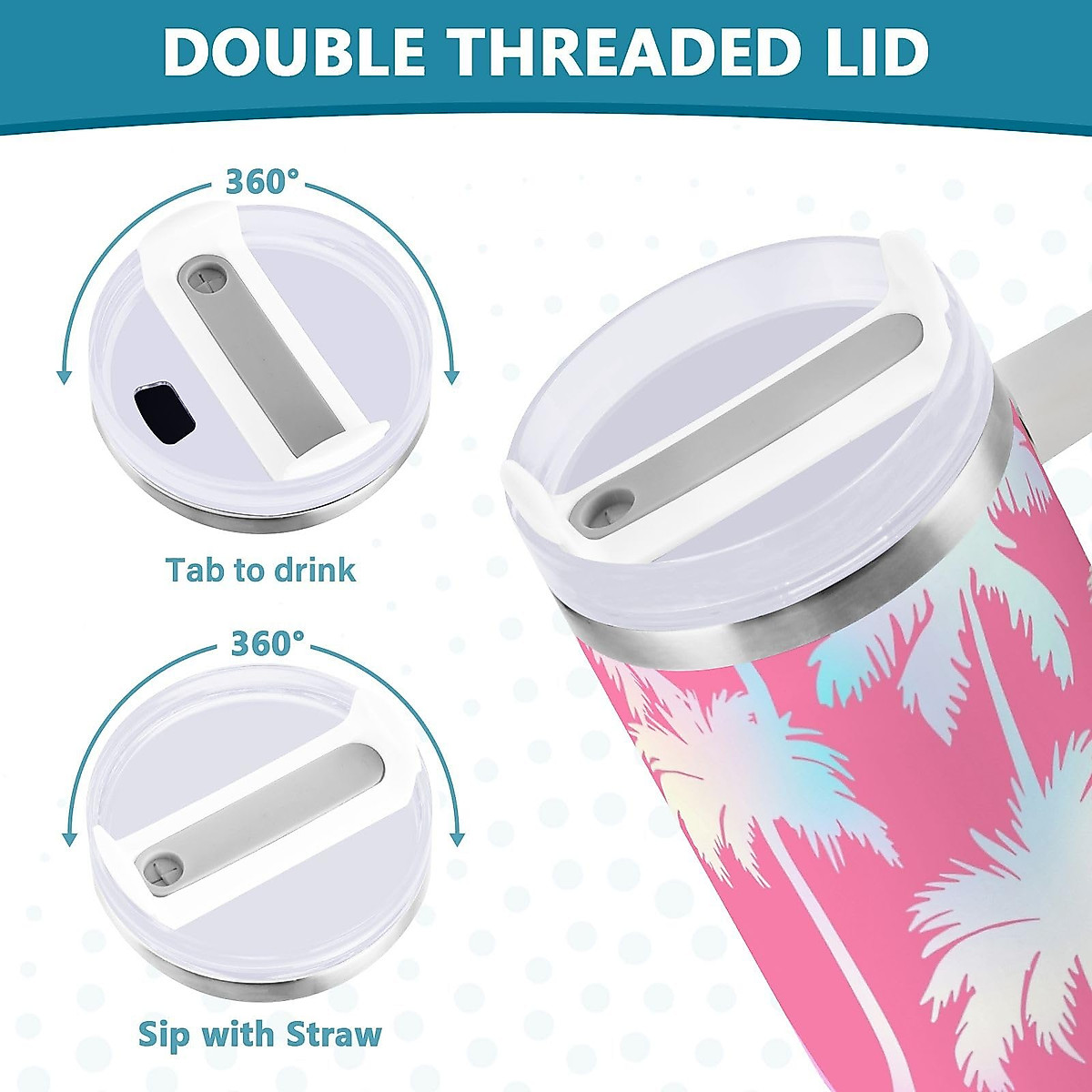 DIGTIA Stainless Steel Insulated Tumbler w/Handle & Straw, Palm Trees Pink Double Wall Vacuum Travel Coffee Mug Cup w/Lid, Leak-Proof Sports Tropical Water Bottle,30oz