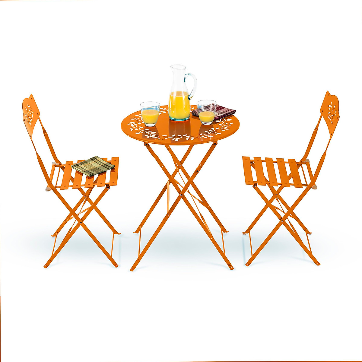 Alpine Corporation Indoor/Outdoor 3-Piece Bistro Set Folding Table and Chairs Patio Seating, Orange