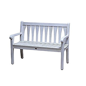 CoastalVogue Tranquility 47" Teak Wood Outdoor Bench in White Driftwood Finish
