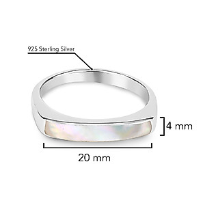 AeraVida Rectangular Bar Mother of Pearl Inlay .925 Sterling Silver Ring | Classic Wedding Rings For Women | Casual Comfort Fit Silver Rings for Women | Sterling Silver Rings Sizes (7)