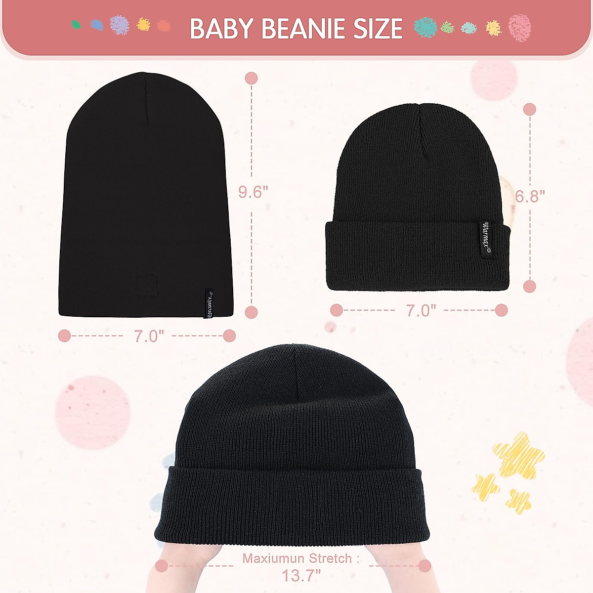 American Trends Baby Beanie Hat for Toddler Kids Beanies Infant Baby Boys Girls Knit Winter Hats 1 Pack Black 0-3 Years