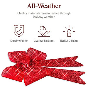 Best Choice Products Set of 3 Bows Pre-Lit Christmas Bow Decoration, Indoor/Outdoor LED Holiday Décor w/ 30 Lights, Outdoor Battery Box, Timer, 8 Light Functions - Red