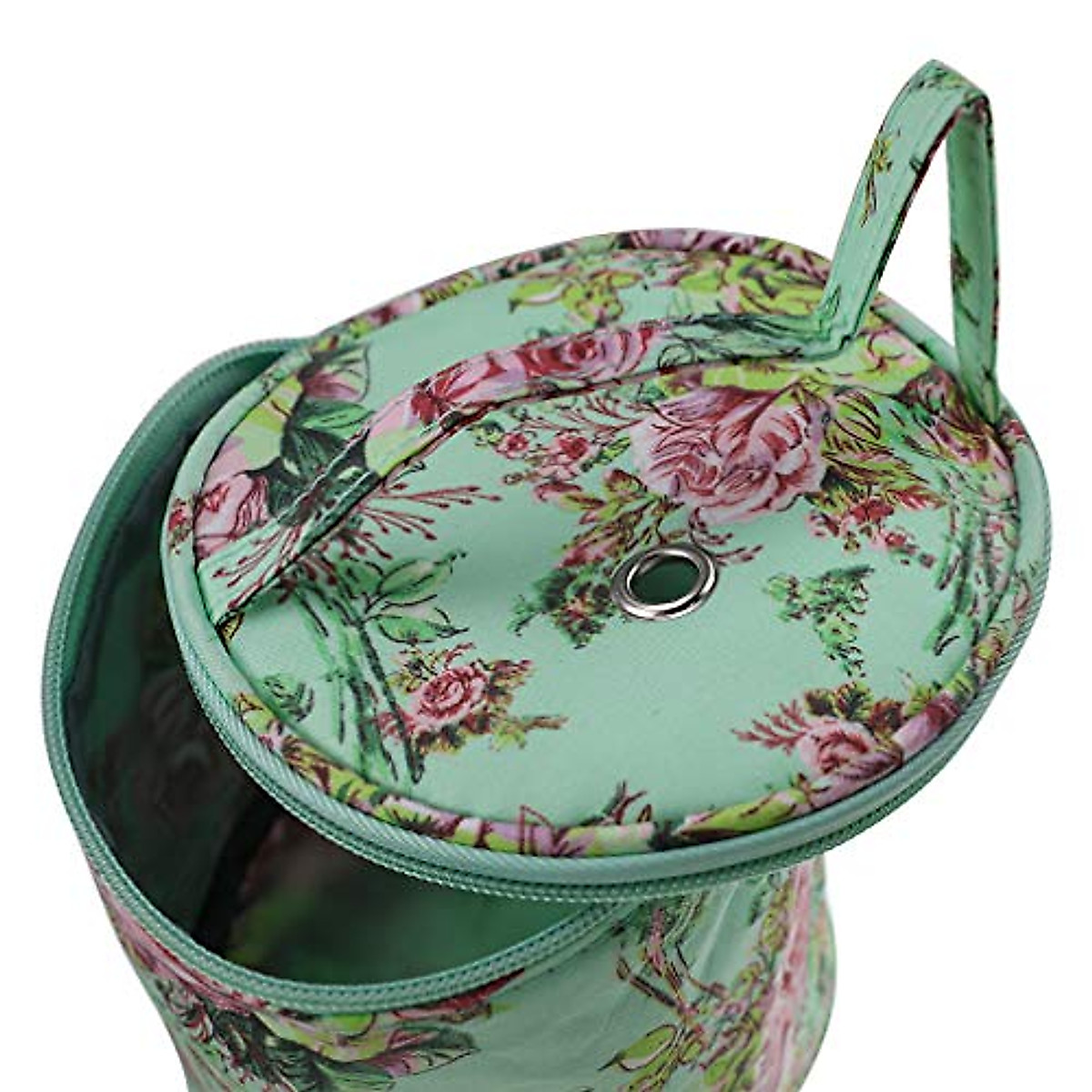 Kshcf Print Knitting Yarn Storage Bag Round Crochet Needles Tote Sewing Tool Accessories Organizer,Green Peony Trumpet