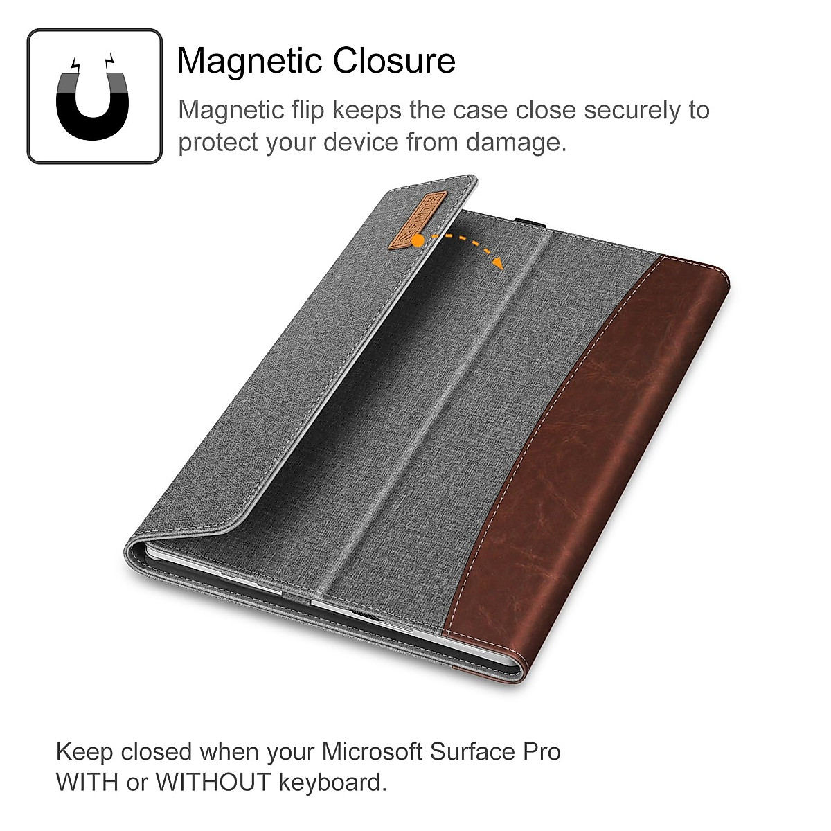 Fintie Case for 12.3 Inch Microsoft Surface Pro 7 Plus, Surface Pro 7/6/5/4/3 - Portfolio Business Cover with Pocket, Compatible with Type Cover Keyboard, Gray/Brown