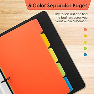 MaxGear Business Card Organizer, Business Card Holder Book Credit Card Binder File Sleeve Storage, Portable Business Card Holders Name Cards Holder Men & Women, 5 Color Index Tabs, Capacity: 180 Cards