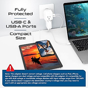 Ceptics Israel, Jordan Power Plug Adapter Travel, 20W PD & QC, Safe Dual USB & USB-C 3.1A -2 USA Socket - Use in Jerusalem, Palestine, UAE - Includes Type H, Type C, Type G Swadapt Attachments