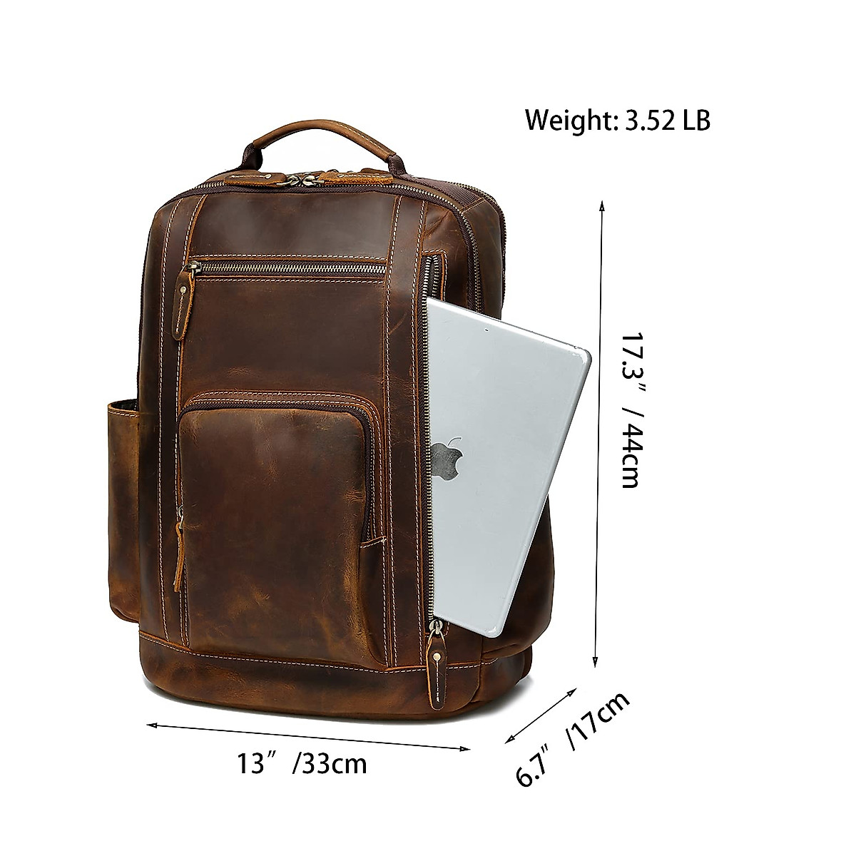 LANNSYNE Men's Vintage Full Grain Leather Backpack for 16" Laptop Travel Hiking Camping Rucksack
