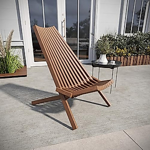 Flash Furniture Delia Commercial Indoor/Outdoor Wood Folding Chair, Low Profile Lounge for Patio, Porch, or Garden, Versatile Weather-Resistant Acacia Wood, Brown