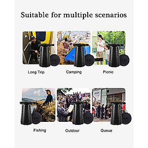 Deer's Life Portable Collapsible Stool with Cushion Pad, Retractable Folding Telescopic Camping Seat for Adults, Small Lightweight Sturdy Adjustable Stools for Travel,Kitchen,Garden,Fishing