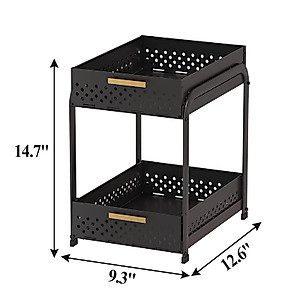 GILLAS 2 Pack 2 Tier Under Sink Organizer and Storage, Farmhouse Under Counter Storage for Kitchen, Under Cabinet Organizer for Bathroom, Sliding Basket Organizer, Black
