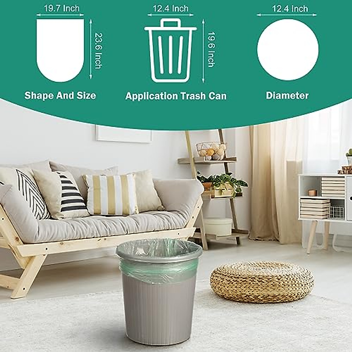 Maitys 600 Pcs Small Trash Bags 4-6 Gallon Small Garbage Bags Bulk Kitchen Trash Bags Bathroom Trash Bags Unscented Waste Basket Liner for Bathroom Bedroom Office Kitchen Yard Car, Black Green White