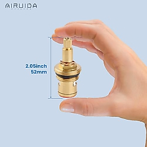 Airuida 52MM Anticlockwise Rotation Cartridge Replacement for Kitchen Faucet Valve 20 Teeth Brass Ceramic Disc Ceramic Stem for Exposed Shower System and Faucet Bathroom Water Control Tap Cartridge