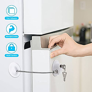 2 Pcs Fridge Lock, Refrigerator Lock for Children, Mini Fridge Locks for Kids, Freezer Lock, Used in Refrigerator Door, Cabinets, Drawers, Toilet Seat (White, 2.1inch x 1.5inch)