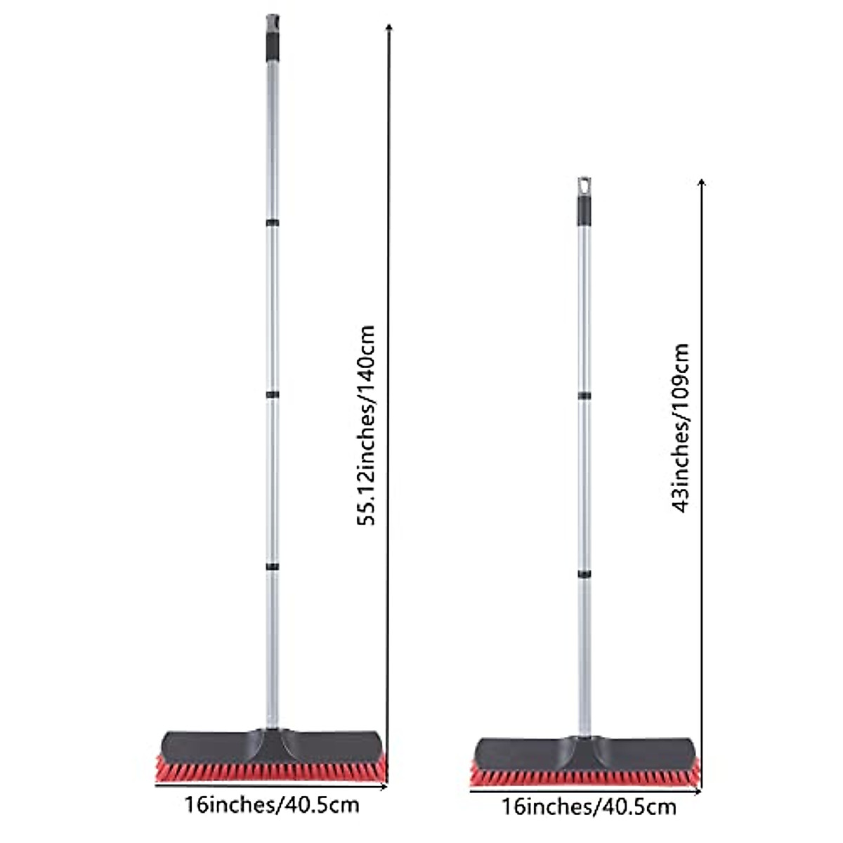 Push Broom Heavy-Duty Indoor Outdoor Floor Cleans Brush Bristles Adjustable Steel Handle Pole 55” Wide 16” Lightweight Scrub Sidewalk Driveway Yard Patio Garage Concrete Wood Stone Tile Wall