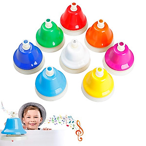 SHINLEYPACK Desk Bells Hand Bells for Kids,8 Notes Diatonic Colorful Metal Music Bells Percussion Instrument Musical Teaching Chromatic Birthday Gift for Children