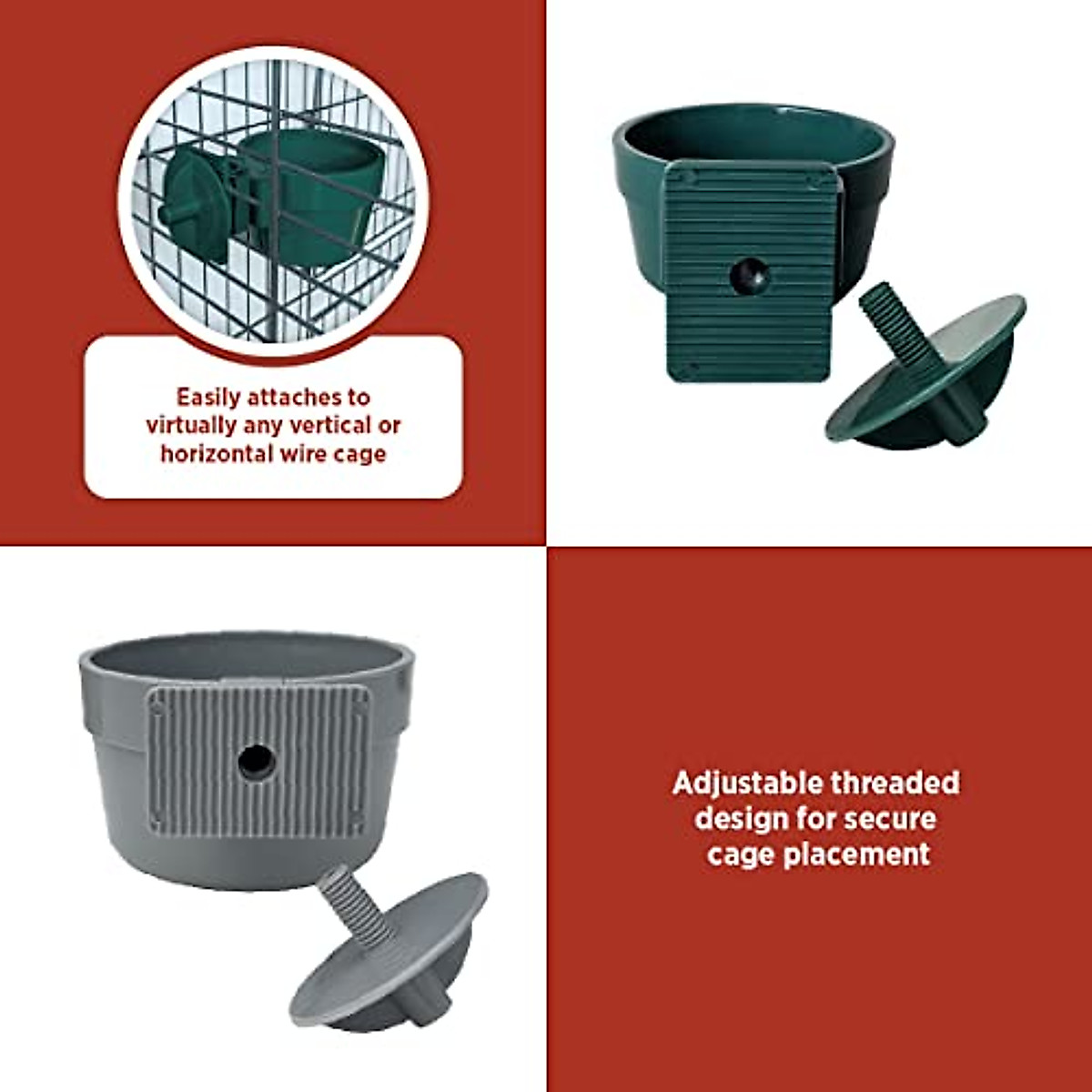 Hari Lock & Crock Food and Water Bowl, Pet Bird Cage Accessory, Large, Gray (81942)