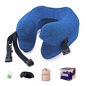 HAPPYBAG Neck Pillow for Travel Memory Foam Neck Support Pillow,Portable Removable and Machine Washable,for Airplane Car Home Use Sleeping Rest Headrest (HD-Blue)