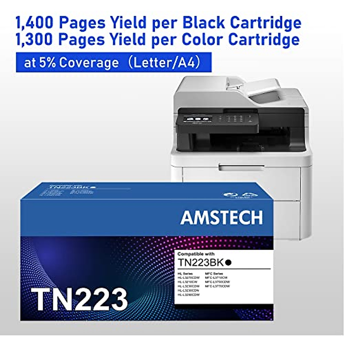 TN223 TN 223 BK/C/M/Y Toner Cartridge 4 Pack Compatible for TN-223 TN-223BK/C/M/Y Toner for Brother TN227 HL-L3270CDW HL-L3290CDW HL-L3210CW HL-L3230CDW MFC-L3710CW MFC-L3750CDW MFC-L3770CDW Printer