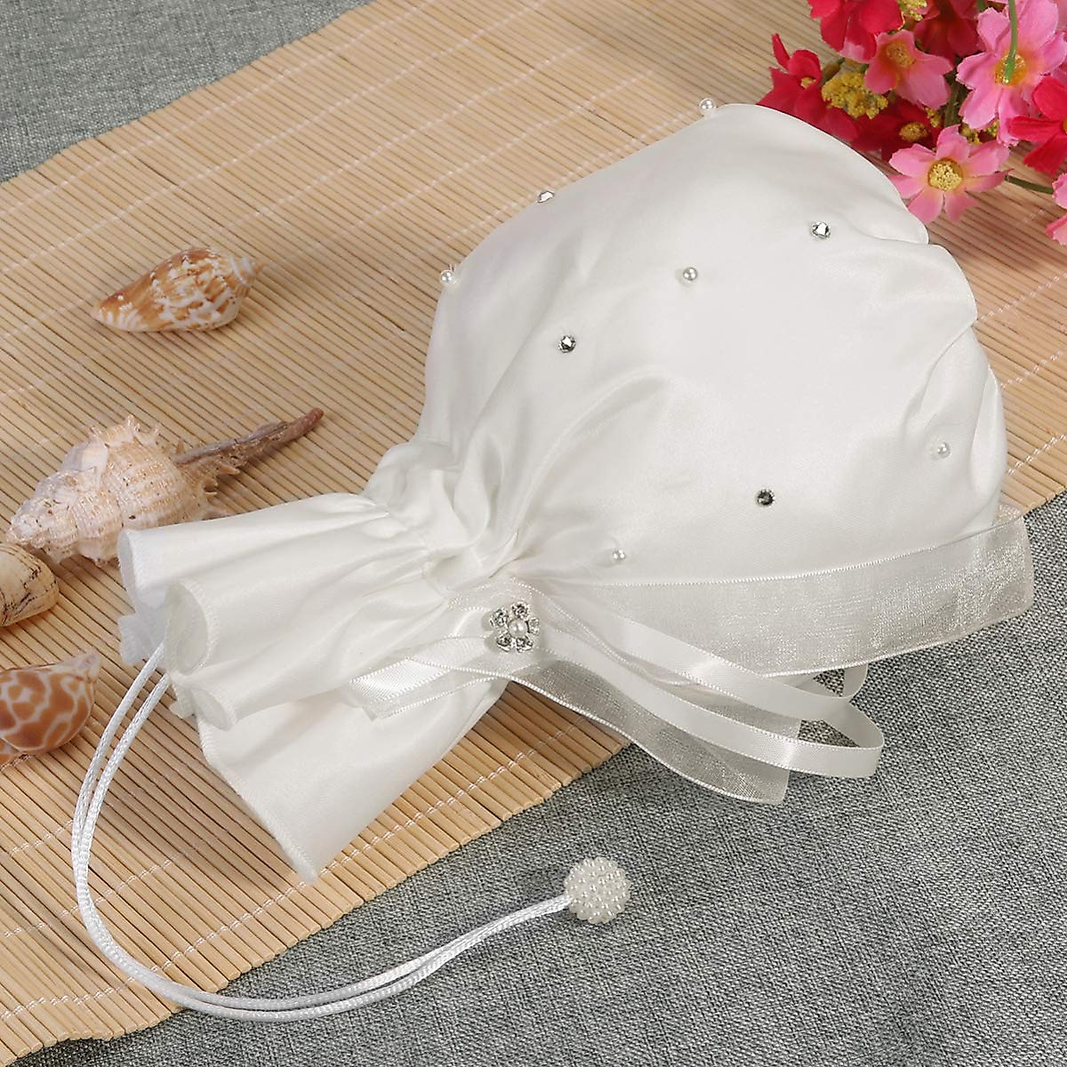 TENDYCOCO Party Handbag Wedding Pouches Bridal Bags for Pearl Purses for Women White Satin Bag for Wedding Bridal Satin Bag Weiße Satin- Handtasche Mit Girl Wallet Bridesmaid Pet Packet