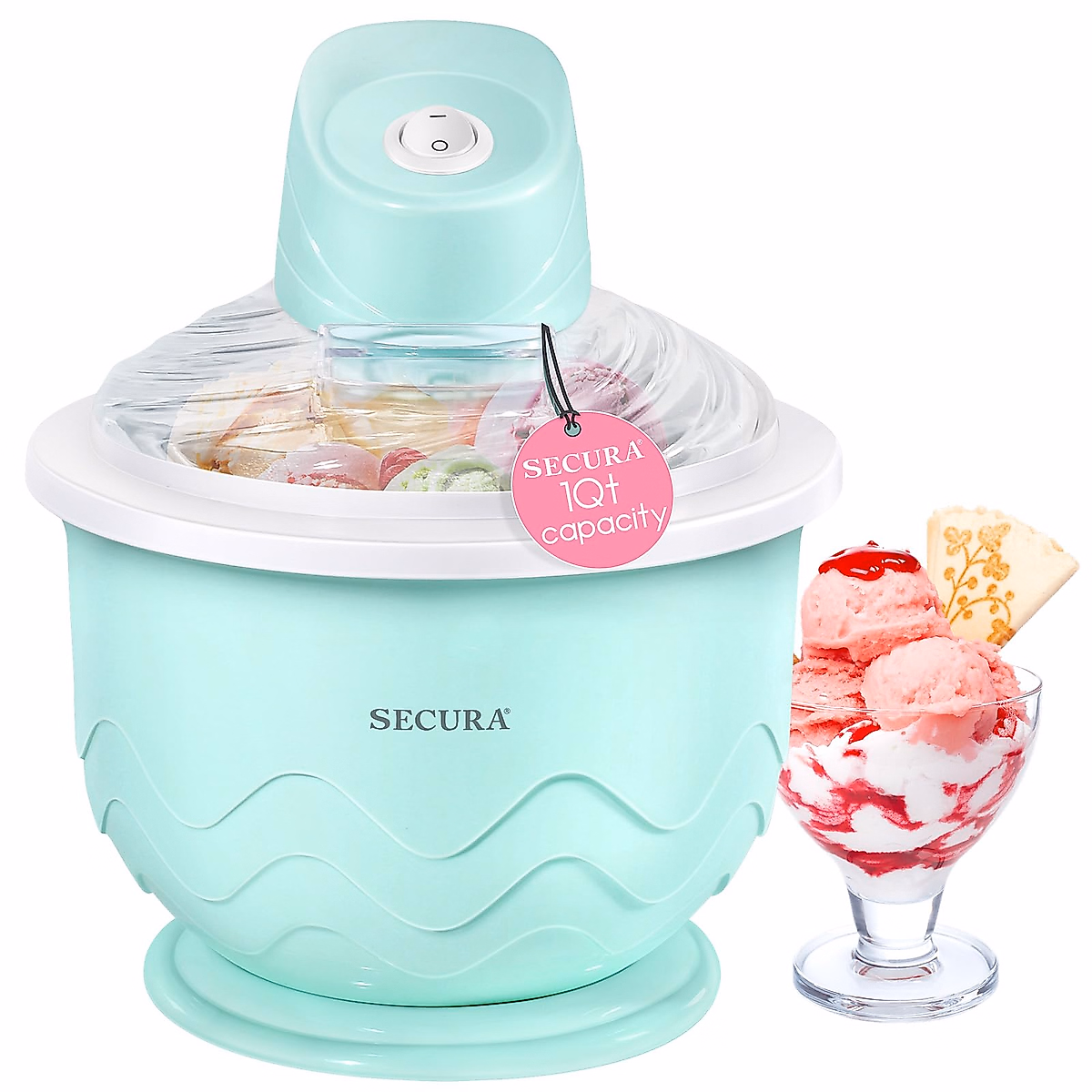 Secura Ice Cream Maker, DIY Visualization Ice Cream Machine for Gelato, Sorbet, Frozen Yogurt, Perfect for Beginners, Food Grade Safe Material, 1QT