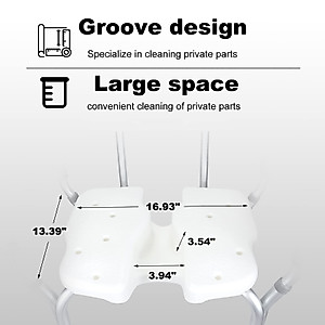 Retoreath Shower Chair with Back and Arms, Slip Resistant Bath Chair with Adjustable Height, U-Shape Groove Cutout for Private Cleaning, for Handicap, Disabled, Seniors & Elderly