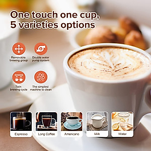 Eficentline-205 Fully Automatic Espresso Machine, One Touch Coffee Machine with Manual Milk Frother for Cappuccino & Latte, Stainless Steel, Silver (Espresso Machine w Milk Frother)