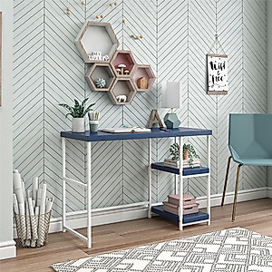 REALROOMS Kimberly Desk with Reversible Shelves, Navy